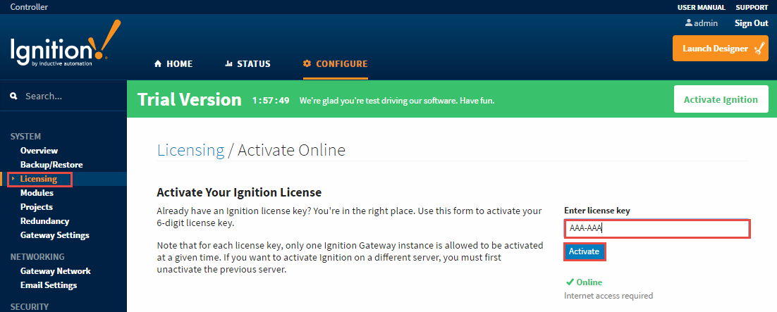 License Activation | Ignition User Manual