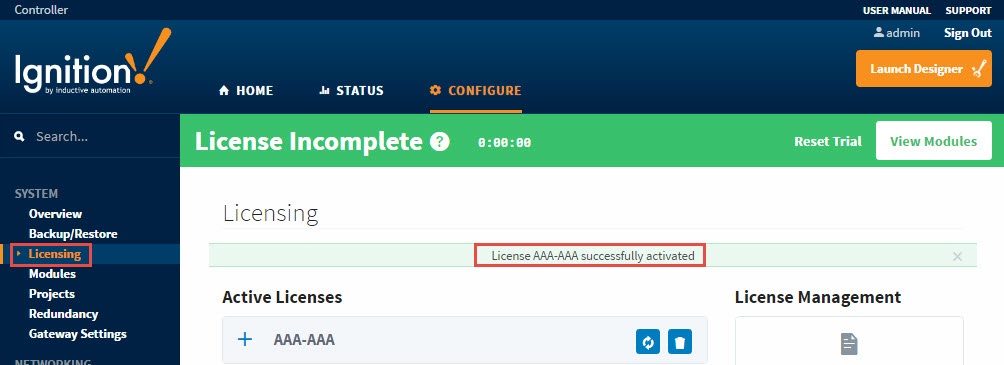 License Activation | Ignition User Manual