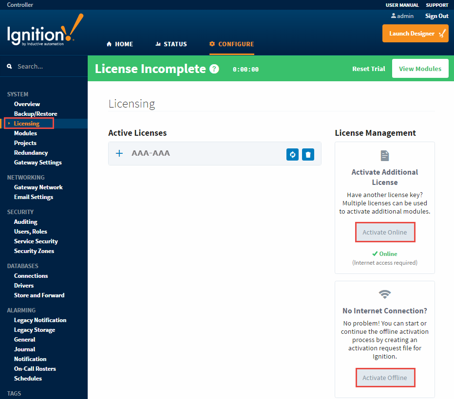 Licensing and Activation | Ignition User Manual