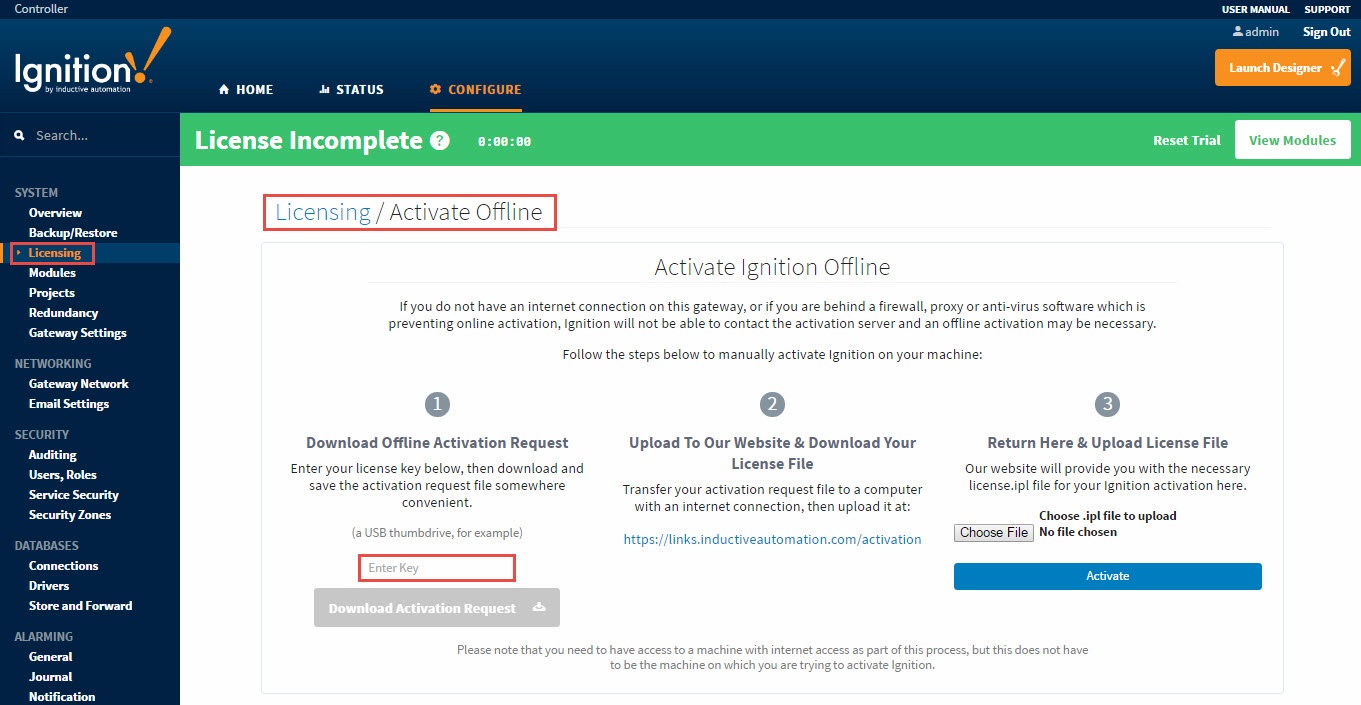 License Activation | Ignition User Manual