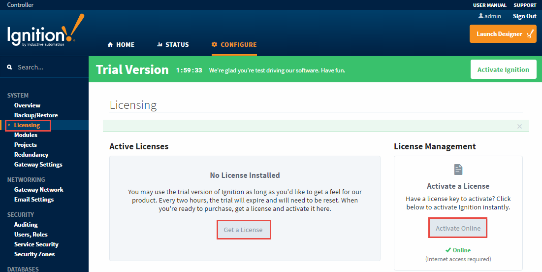 License Activation | Ignition User Manual